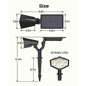 JACKYLED Solar Lights Outdoor, 800 Lumens Solar Spot Lights 3000K/6000K, 4 Modes Solar Landscape Spotlights Waterproof for Yard,2 Pack