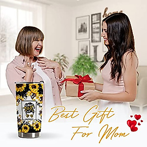 Pavo Christmas Gift for Woman, Sunflower Birthday Gift for Mom, 20 OZ Mom Life Floral Travel Tumbler for Holiday, Valentine, Mother's Day Gift Ideal from Son, Daughter, Best Friend