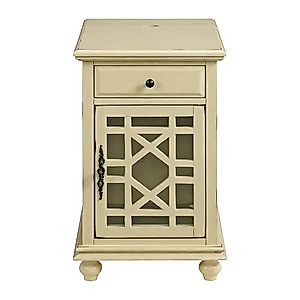 Martin Svensson Home Elegant Chairside End Table with Power, Antique Cream White
