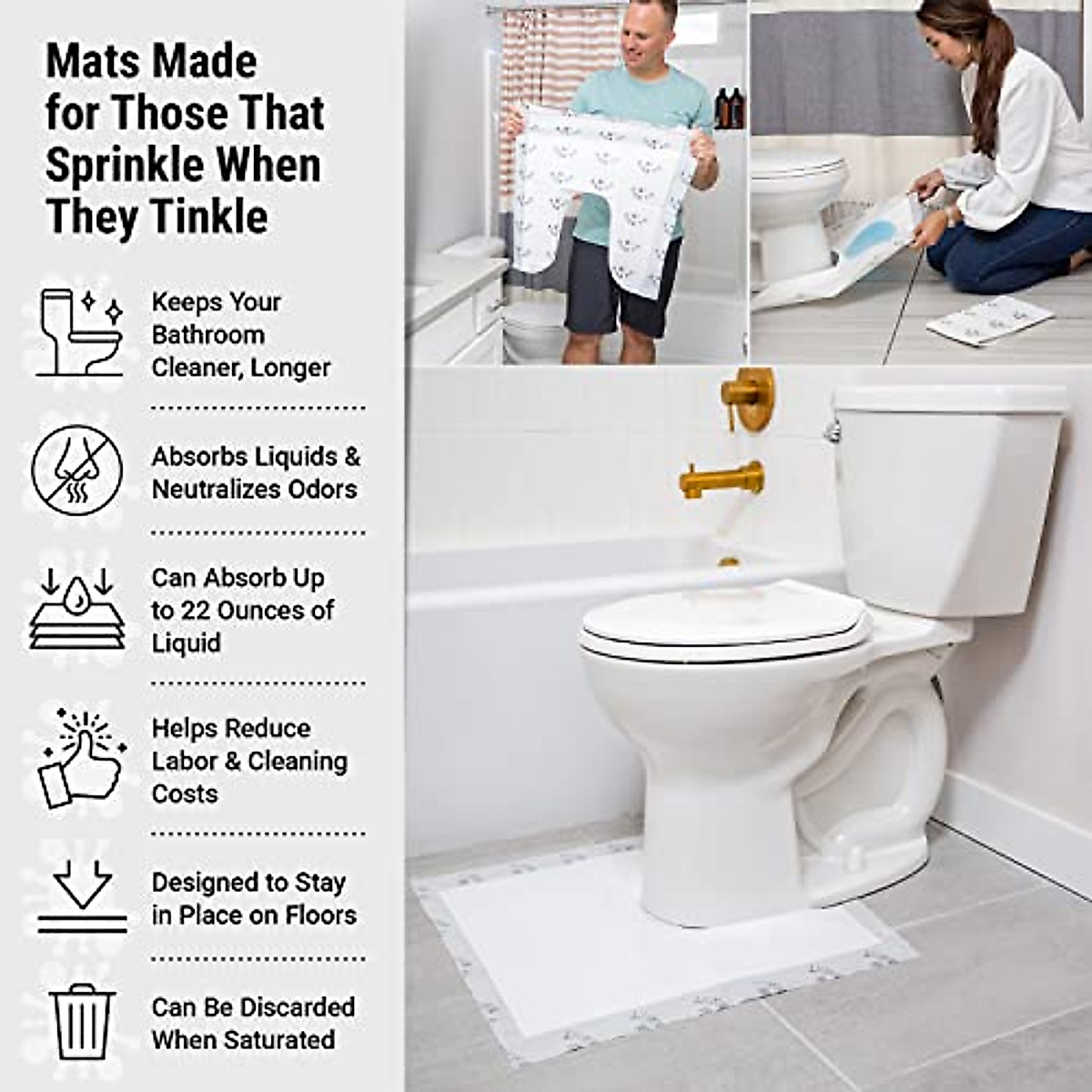 Tinkle Mat Disposable Toilet Commode Mat – Super Absorbent, Deodorizing Toilet Mats for Bathroom U Shaped – Great for Kid Potty Training, Incontinence & More – 24 x 24 Inches, 20 Pack, Unscented