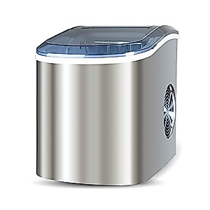 Angel Canada Stainless Steel Portable Ice Maker Compact Countertop with Panoramic View Window, Ice Cube Machine, Bullet Cubes in S/L Size 26 lb/24H for Home Office Party, Boat RV