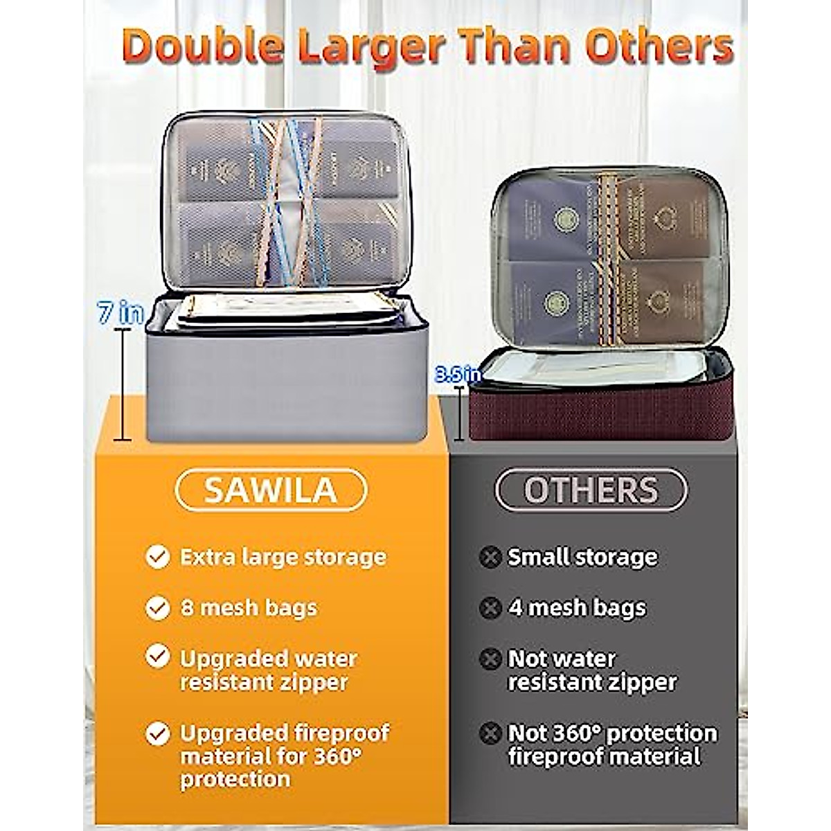 Large Fireproof Document Bag with Lock - 5-Layer Protection, Water-Resistant 3-Layer File Organizer with Reflective Stripe - for Safeguarding Legal Papers, Certificates, Laptops, and Valuables