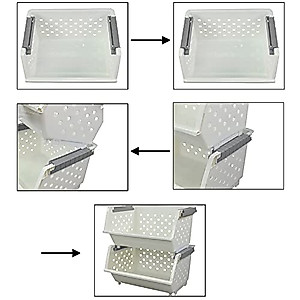 Kekow 4-Pack Plastic Large Stacking Organizer Basket, Stackable Storage Basket, White