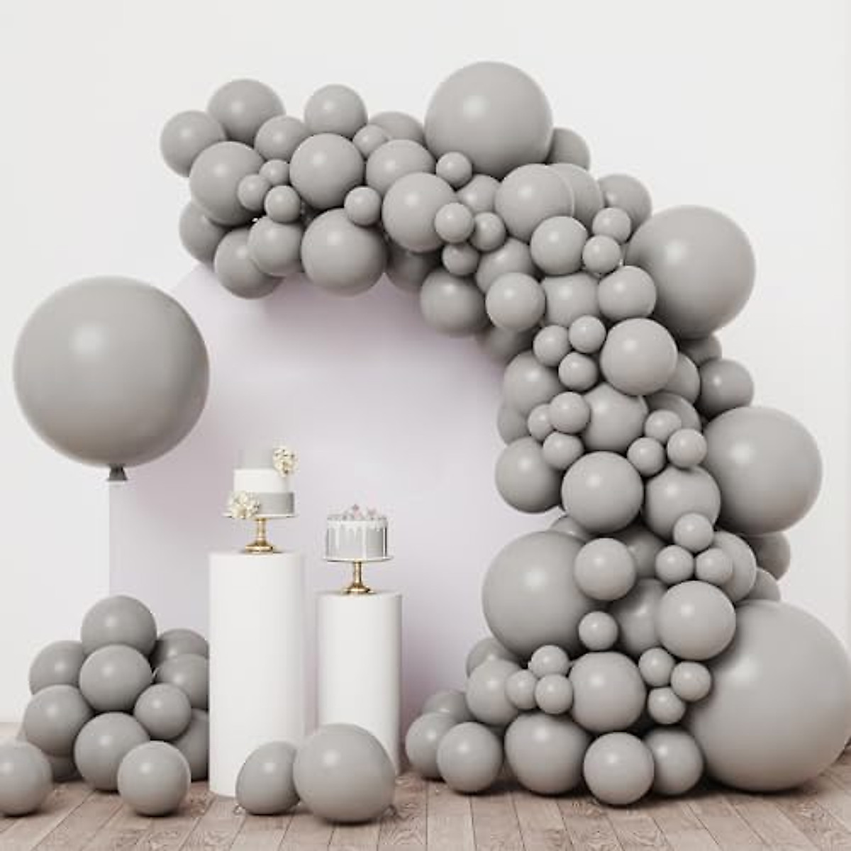 RUBFAC Pastel Grey Balloons, 146pcs Different Sizes Pack of 36 18 12 10 5 Inch for Balloon Garland or Balloon Arch as Graduation Wedding Birthday Baby Shower Anniversary Party Decorations