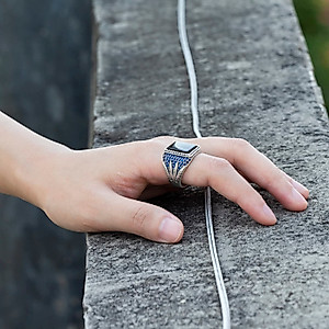 AROTOROM 925 Sterling Silver Ring with Solid Polished Rectangle Black Onyx Ring,Black Square Stone Turkish Ottoman Signet Rings, Sterling Silver Stone, Agate