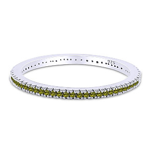 Jewel Zone US Simulated Green Peridot Eternity Stackable Wedding Ring in 14k White Gold Over Sterling Silver (1/5 Ct)