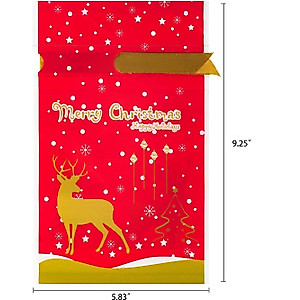 50 PCS Christmas Candy Bag Christmas Treat Bags Candy Goodies Plastic Drawstring Gift Bags Merry Christmas Treat Bags for Birthday Party Snack Wrapping Wedding Gift Party Favor Merry X-mas