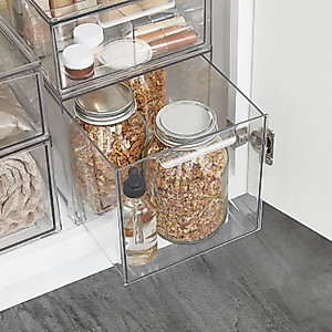 mDesign Plastic Stackable Bathroom Storage with Pull Out Bin Organizer Drawer for Cabinet, Vanity, Shelf, Cupboard, Cabinet, or Closet Organization - Lumiere Collection - Clear
