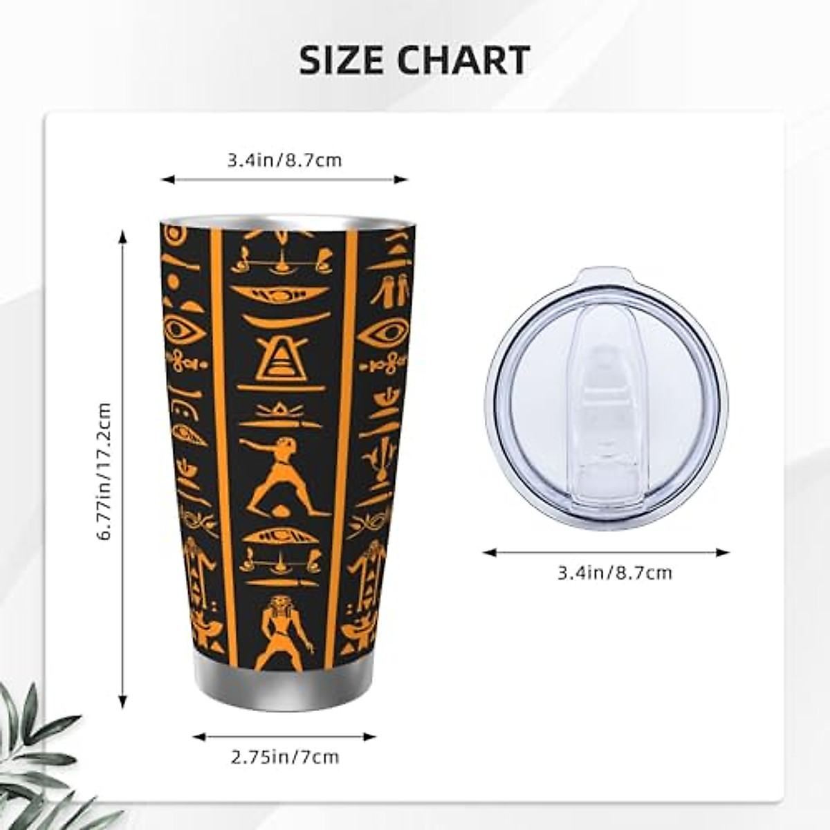 AYCZN Egyptian Hieroglyph 20 OZ Tumbler Stainless Steel Travel Coffee Mug, Ancient Insulated Water Bottle with Lid and Straws Leakproof Thermal Cup