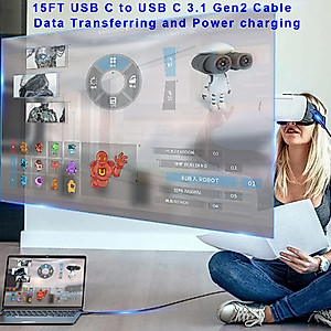 QCEs USB C 3.1 Gen 2 Cable 15Ft, USB C to C Cable 100W PD Charging 4K Video, 5Gbps Data for Thunderbolt 3/4 Port Compatible with MacBook Pro/Air, Mac Mini, iPhone 15, Galaxy S23, Quest 2