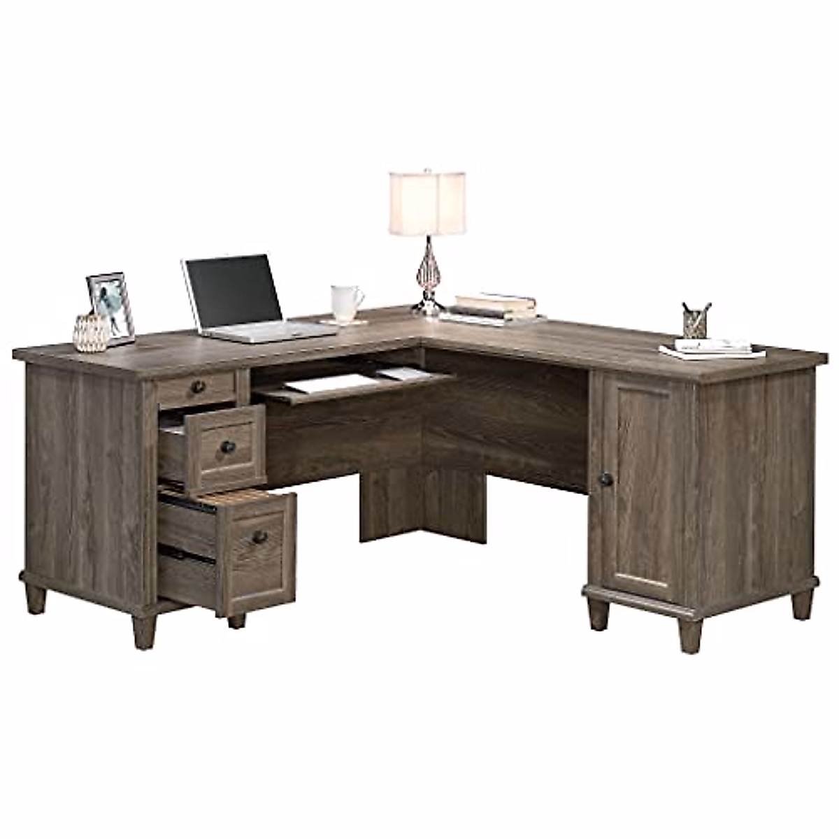 Sauder Hammond L-Desk, L: 65.12" x W: 65.12" x H: 30.0", Emery Oak Finish