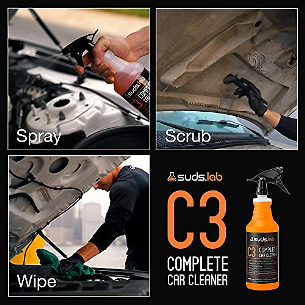 Suds Lab C3 Complete Car Cleaner, Multipurpose Car Wash Solution for Interior and Exterior Cleaning, Spray for Automotive Detailing, 32 oz