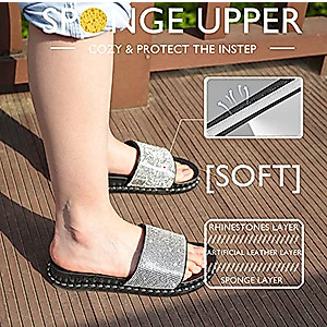 Fur Story Womens Slides House Slippers Rhinestone Glitter Slides Cozy Bedroom Slippers Shower Shoes Cute Slippers for Women Platform Sandals
