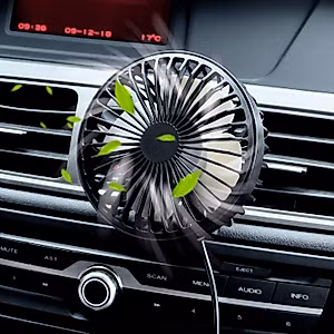 Zuvas Car Fan USB Fan with Night Light, 360° Rotation Clip Fan for Vehicle Air Circulation, 3 Wind Speed Air Conditioner Cooling Fan for Car Truck SUV RV Outdoor, Black