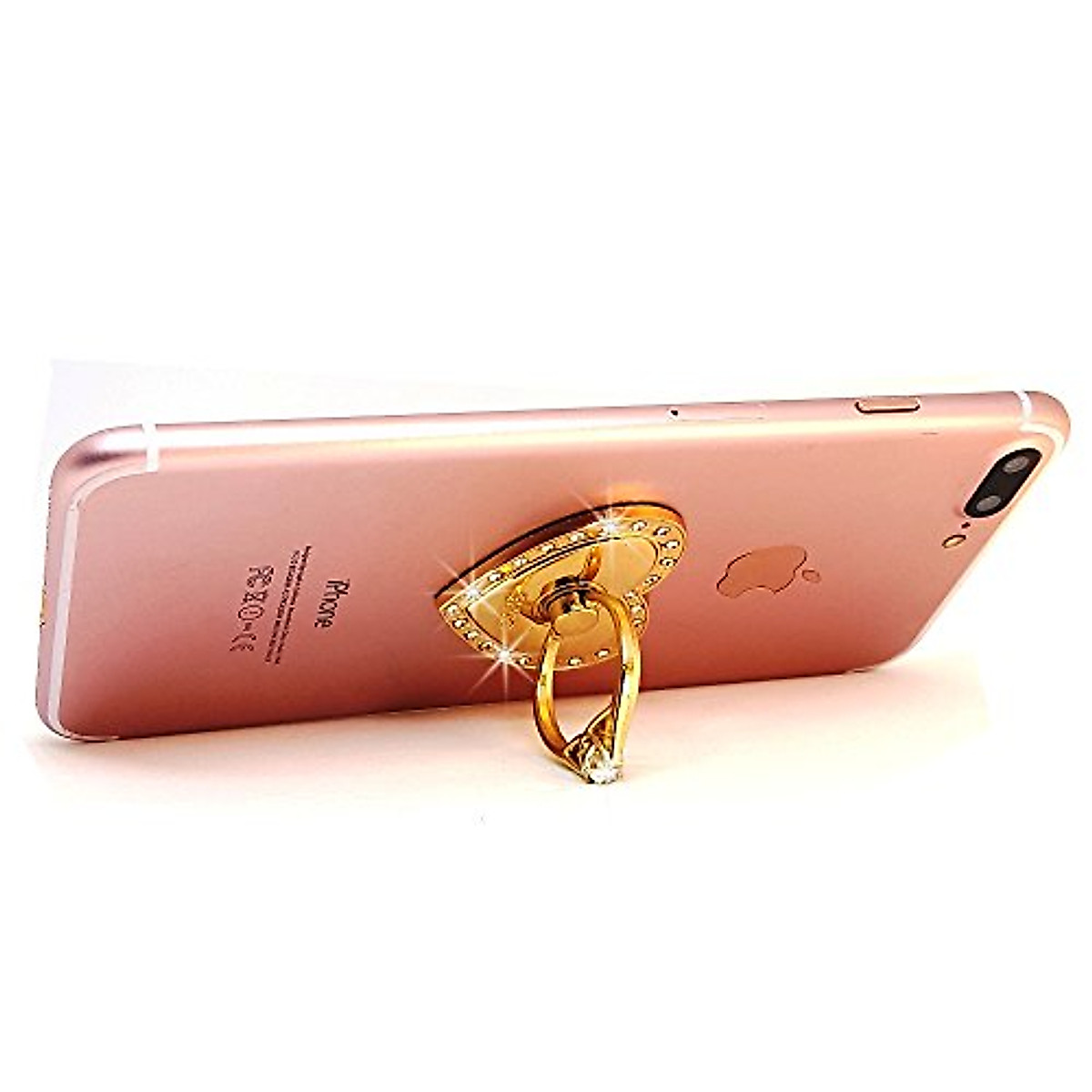 Universal Smartphone Gold Heart Finger Ring Stand, Rhinestone Crystal Bling Diamond 360° Rotation Cell Phone Stent Holder Grip Kickstand Compatible with iPhone 7 7 Plus iPhone 8 8 Plus
