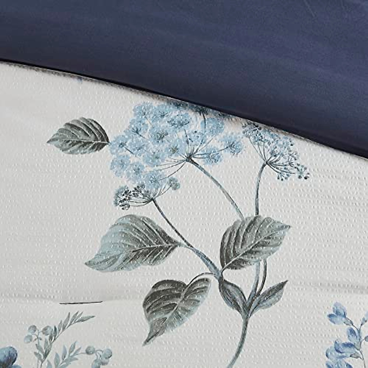 Madison Park Zennia Farmhouse Comforter Set with Throw-Blanket, Floral Print on Seersucker Textures, All Season Bedding, Matching Shams, Toss Pillows, Full/Queen(90"x90"), Blue 7 Piece