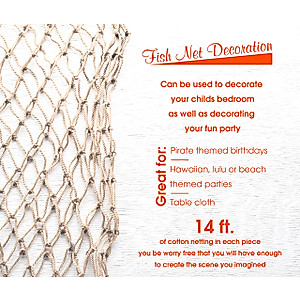 Natural Fish Net Party Decorations for Pirate Party, Hawaiian Party, Nautical Themed Cotton Fishnet Party Accessory by Big Mo’s Toys