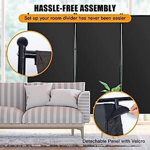 ALMOOGH Office Partition 89" W x 14" D x 73" H Room Divider Wall 3-Panel Office Divider Folding Portable Office Walls Divider with Non-See-Through Fabric Room Partition Black for Room Office