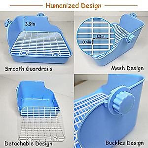 Rabbit Litter Box for Cage Bunny Corner Litter Bedding Box Small Animal Litter Pan Hanging Pet Bowls Cage Potty Trainer Pet Toilet for Rabbit Bunny Guinea Pigs Chinchilla Ferret Small Animals(Blue)