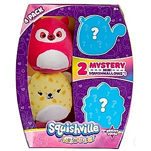 Bright Squad 4 Pack of Mini Squishmallows Squishville (2 Mystery + 2 Viewable)