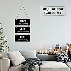 Inspirational Rustic Wall Decor Control Yourself Alter Your Thinking Delete Negativity Office Decor Motivational Wall Plaques with Sayings Wooden Wall Hangings for Home Office Wall Art (Black Backing)