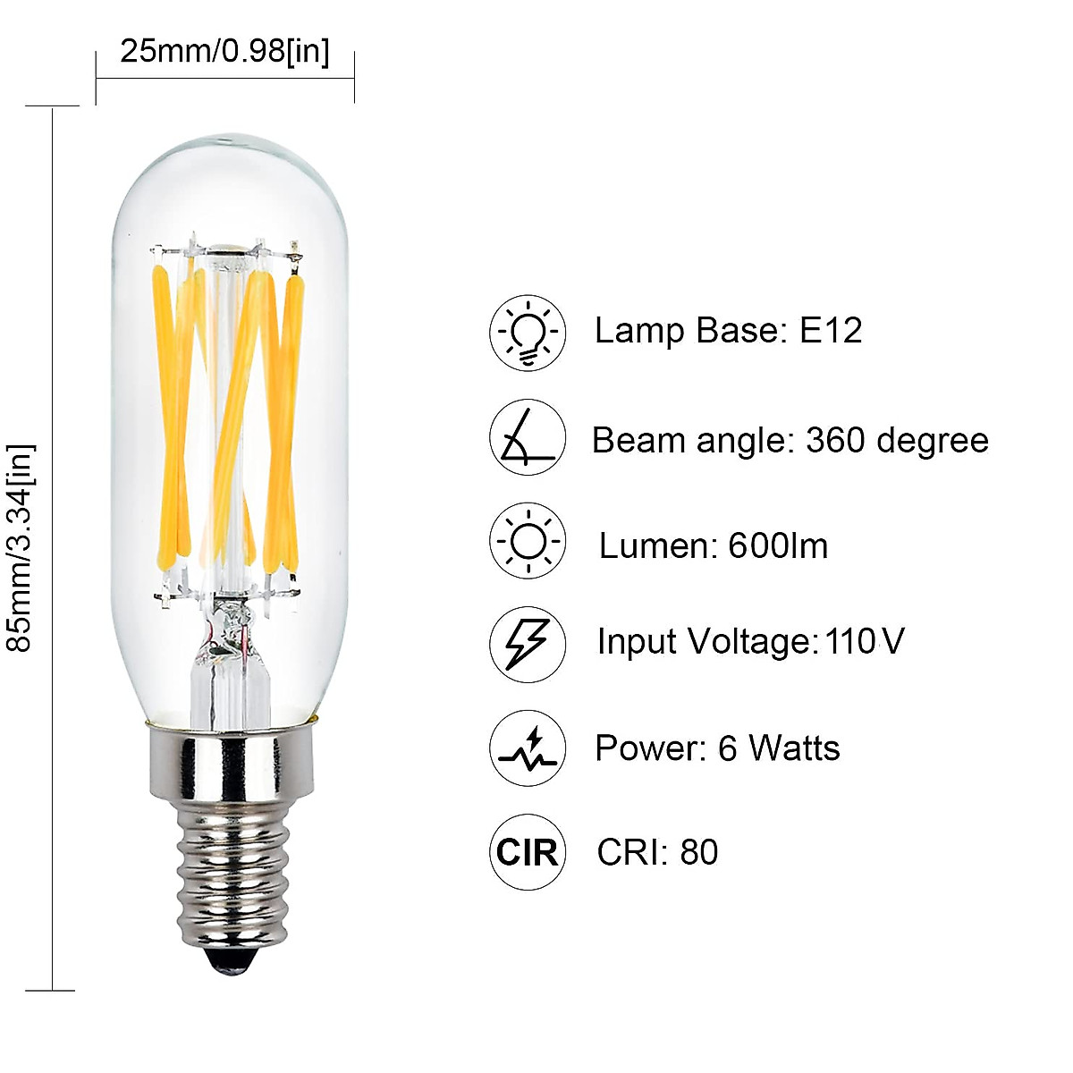 Raheem T8 LED Bulb, E12 Dimmable LED Bulb, 110v 600Lumens 3000k 60W Equivalent, Clear Glass Tubular Light Bulb, Best Replacement for Incandescent Bulb, Candelabra LED Bulbs, 10 Pack (Warm White)