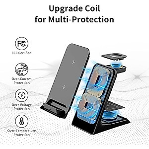 KPON Charging Station for Popsocket/Otterbox Compatible, 3 in 1 Wireless Charger for Thick Cases of 0.39 inch, Multiple Devices for iPhone 15/14/13/12/11/Apple Watch/Airpods