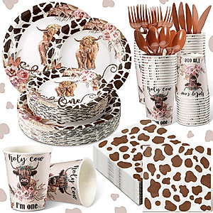 Tanlade 324 Pcs Highland Cow Birthday Decorations Birthday Party Supplies Serves 36 Baby Shower Dinner Plates Disposable Plates Cups and Napkins for Baby Shower Birthday Party Supplies