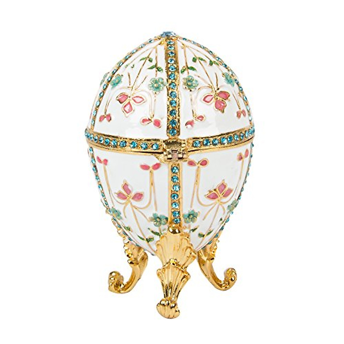 QIFU-Hand Painted Enameled Faberge Egg Style Decorative Hinged Jewelry Trinket Box Unique Gift for Home Decor