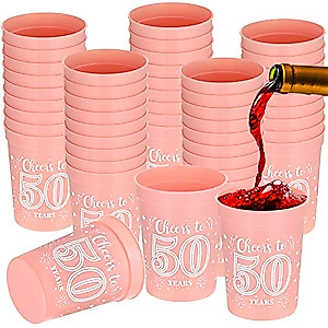 Nuenen 40 Pack 40th 50th 60th 70th Birthday Cups Birthday Stadium Cups Birthday Decorations for Men Birthday Party Favors Rose Gold Party Cups for Birthday Decorations Party Favors, 8 oz (50th)