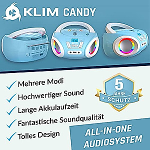 KLIM Candy Kids Boombox CD Player for Kids New 2023 + FM Radio + Batteries Included + Cute Blue Radio cd Player with Speakers for Kids and Toddlers