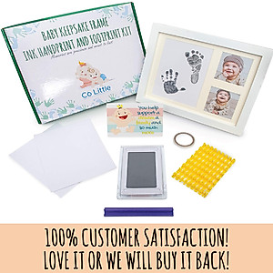 Baby Ink Hand and Footprint Kit – Handprint Picture Frame for Newborns (Safe Clean-Touch Ink Pad for Prints) – Best New Mom and Shower Gift – Foot Impression Photo Keepsake for Girls & Boys – (White)