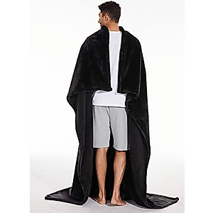 TITIZLK Wearable Blanket Adult, Super Soft Faux Fur Throw Blanket, 61x80, with a Foot Pocket, Large, Blanket with Sleeves, (Black, 62x80)