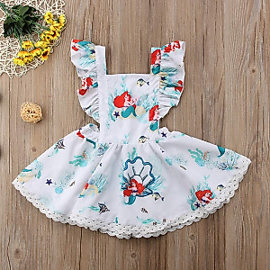 Baby Girls Rompers, Mermaid Sea World Pattern Flower Edge Bodysuit and Solid Basic Style Rompers Outfits Clothes (white dress, 4-5T)