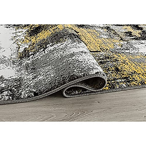 Rug and Decor Contempo 1009 Yellow Grey Black White Distressed Abstract Area Rug Carpet Alfombra for Living Room Bed Room (5' x 7' Area Rug)