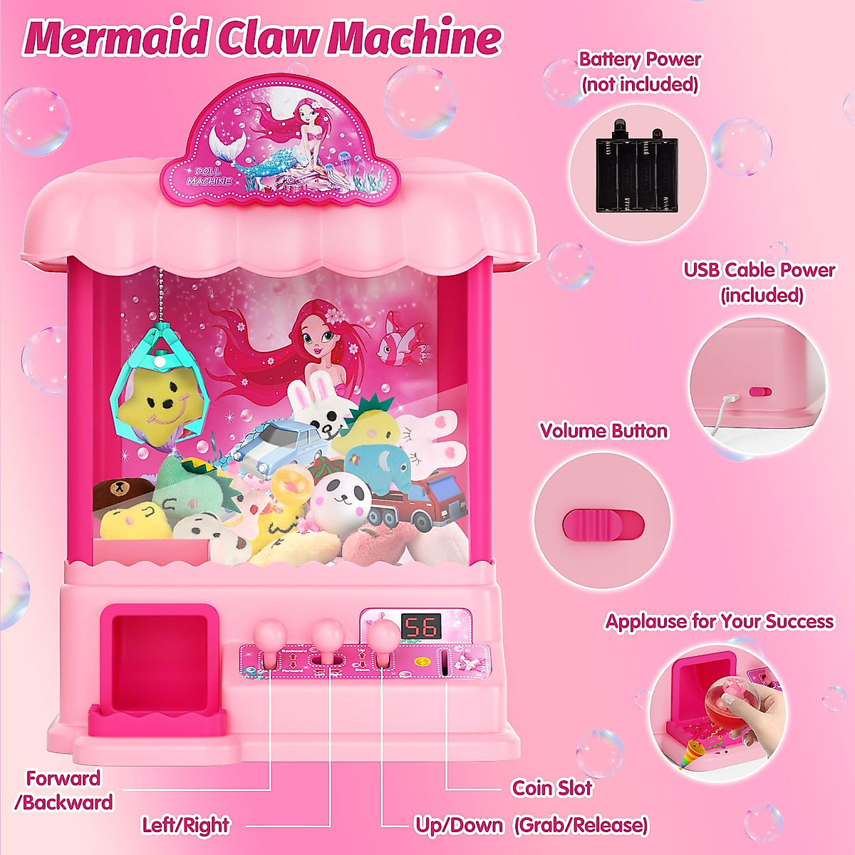 UNIH Claw Machine for Kids, Mini Vending Machines Candy Prize Dispenser Toy, Arcade Game Machine with Lights & Adjustable Sound, Christmas Birthday Gift Toys for Girls Kids Age 3 4 5 6 7 8 Years Old