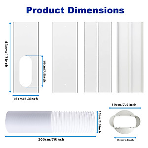 Estoder Portable AC Window Vent Kit with 5.9 Inch Exhaust Hose (78.7Inch Length), Adjustable Window Seal for Portable Air Conditioner, Universal 3x21.7” AC Seal Plate with Coupler for Sliding Windows