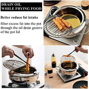 Yopay Deep Fryer Pot 304 Stainless Steel, 3.2L Frying Chicken Pot with Thermometer Control and Lid, Japanese Style Tempura Fryer Pot