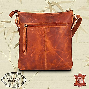 VALENCHI Genuine Leather Crossbody Bag with front Metal Zipper Pockets and long handle - Handmade