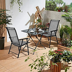 S AFSTAR Safstar Patio Chairs, Outdoor Foldable Sling Chairs with Armrests for Lawn Garden Backyard Poolside Porch, Folding Outdoor Chairs (Set of 2, Gray)