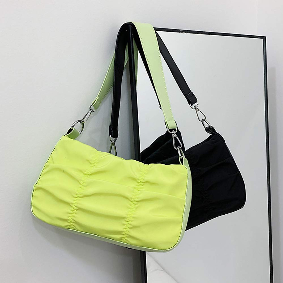 Mysmeir Solid Color Pleated Armpit Bag Oxford Water-resistant Western Style Shoulder Bag for Women (green)