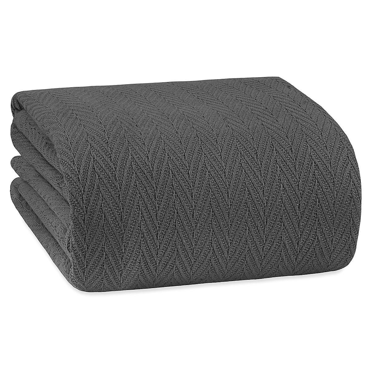 White Classic Queen Size Blanket for Bed, 100% Cotton Blankets Soft and Breathable, 410Gsm Waffle Lightweight Summer Blanket 90x90 Inches Dark Grey