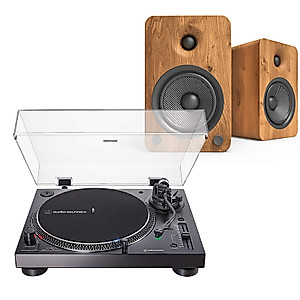 Audio Technica AT-LP120X-USB Direct-Drive Turntable Bundle with Kanto YU6 Powered Wireless Bluetooth Speakers - Black, Walnut