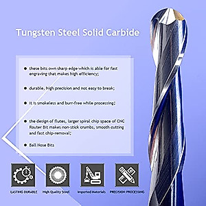 HOZLY for Wood Working Set Diameter 1mm 1.5mm 2.0mm 2.5mm 3.175mm Carbide Ball Nose End Mill CNC Engraving Router Bits Milling Cutter