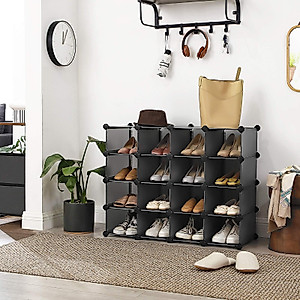 SONGMICS Shoe Rack, Space-Saving 15-Count Plastic Shoe Storage Organizer Unit, Shoe Cabinet, Ideal for Entryway Hallway Closet Garage, 14.2 x 44.5 x 34.6 Inches, Grey ULPC445G01