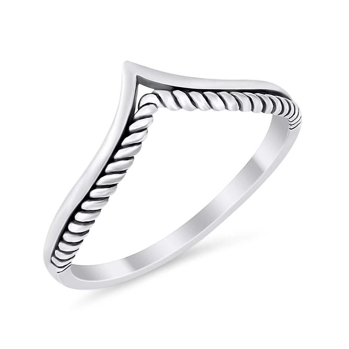 Blue Apple Co. Sterling Silver Size-7 Midi Thumb Ring V Band Chevron Plain Solid Heart Cabl Round 925 Sterling Silver
