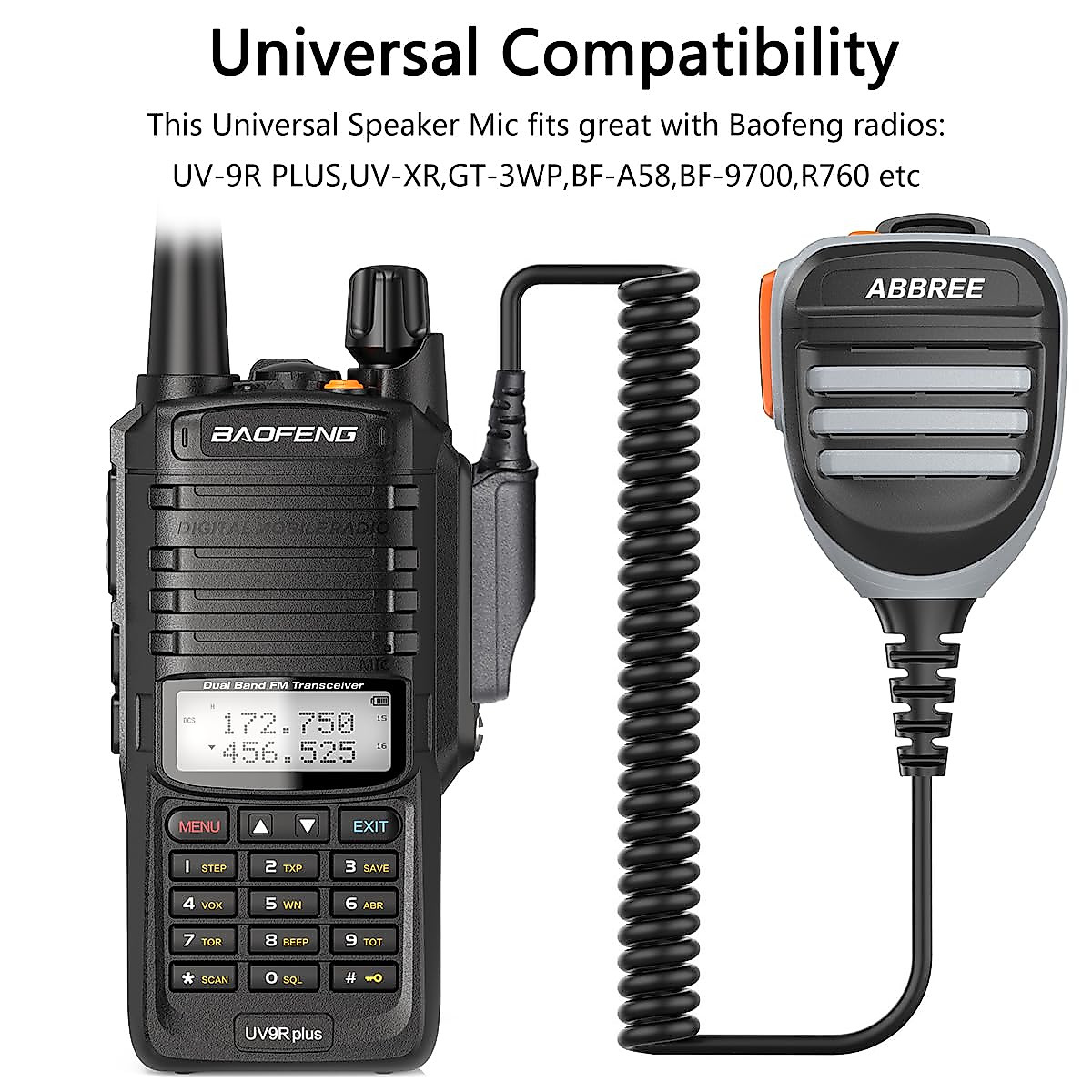 Baofeng UV-9R Plus 8W Power Walkie Talkie IP67 Waterproof UHF/VHF Dual Band Two Way Radio with Programming Cable,AR-775 Antenna,AR780 Waterproof micphone,2Pack 2200 mAh Battery etc Full Kits