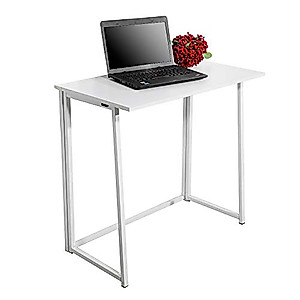 Folding Computer Desk for Small Spaces, Need Assembly Space-Saving Home Office Desk, Foldable Computer Table, Laptop Table, Writing Desk, Compact Study Reading Table (White)