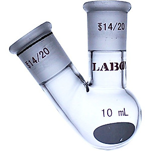 Laboy Glass 10mL 2 Neck Round Bottom Boiling Flask with 14/20 Center & Side Joint Angled Apparatus Organic Chemistry Lab Glassware