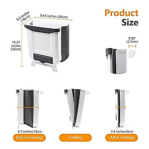 HUAPPNIO Kitchen Trash Can Plastic Collapsible 2 Gallon Wall Mounted for Cabinet Door Hanging Garbage Bin White